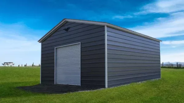 20x25x10 Vertical Roof Metal Garage-Gray | Bargainmetalbuildings.com