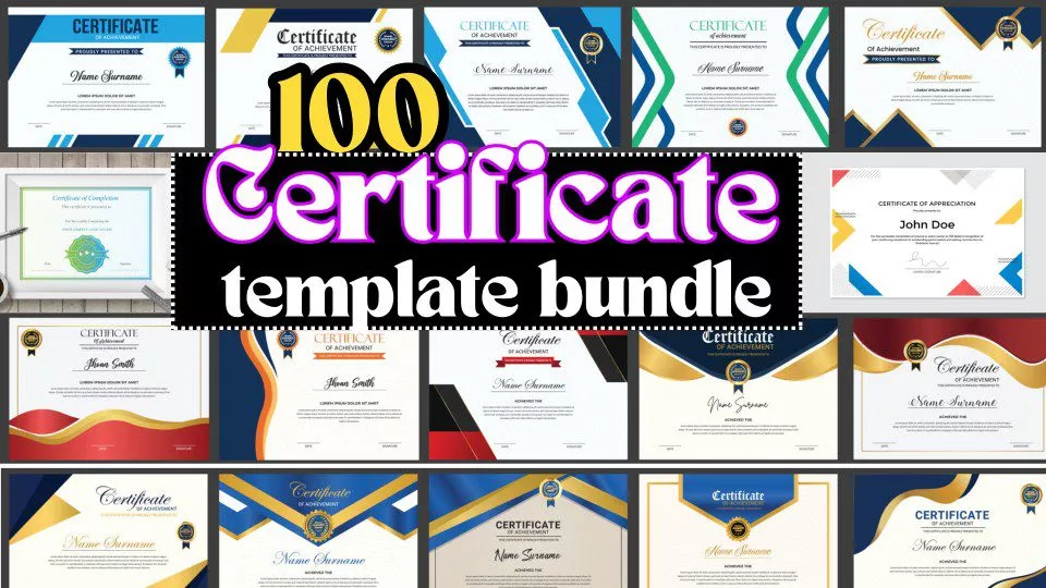 100+ Modern Editable Certificate Templates Bundle Pack, Printable Award ...