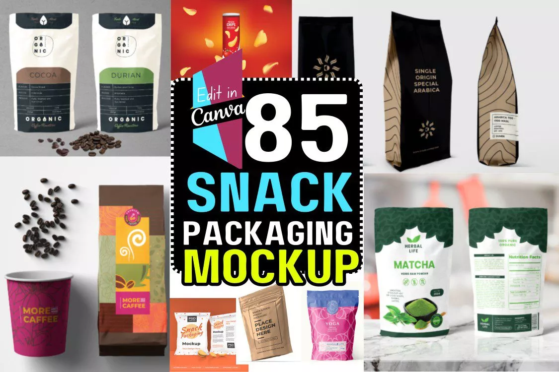 85 Snack Packaging PSD Mockup Bundle For Photoshop & Canva - Digi ...