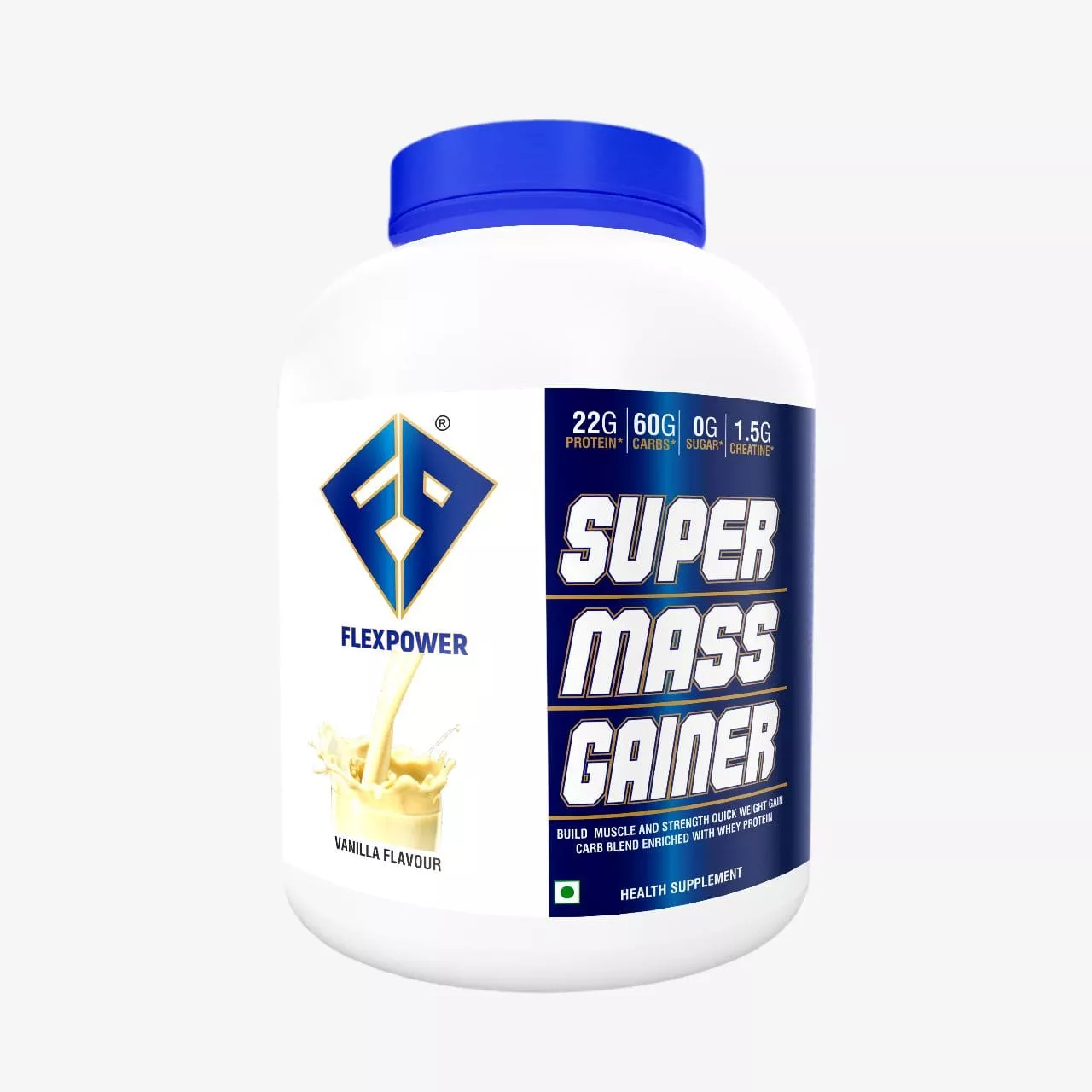 SUPER MASS GAINER 3KG VANILLA FLAVOUR & GET T-SHIRT FREE - Flex Health