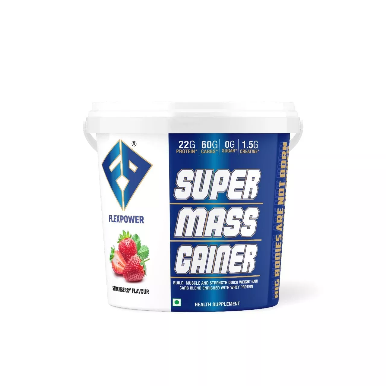 SUPER MASS GAINER 5KG STRAWBERRY FLAVOUR & GET GYM BAG FREE - Flex Health