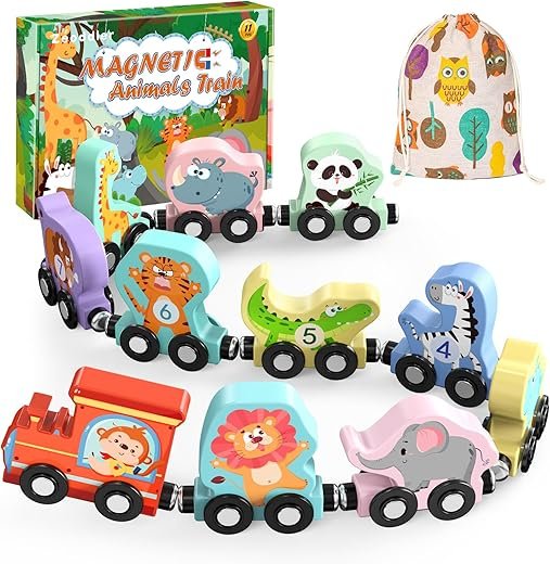 Magnetic Wooden Animals Train Set - Montessori Learning Fun! | Peer Toy